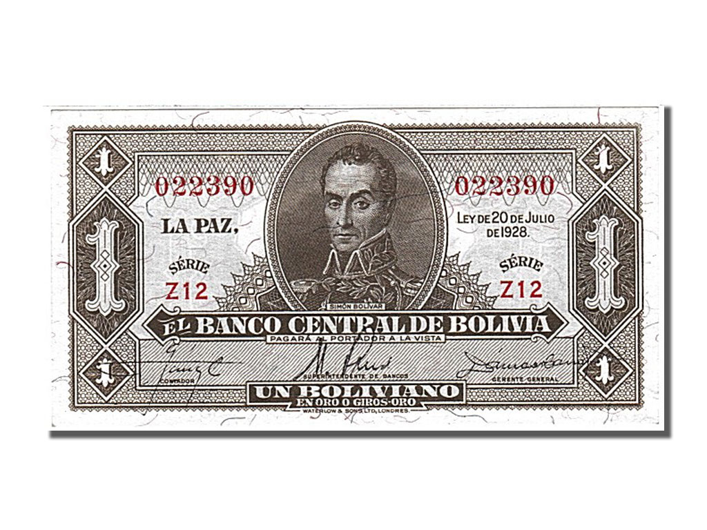 Banknote, Bolivia, 1 Boliviano, 1928, 1928-07-20, UNC(65-70) | World ...