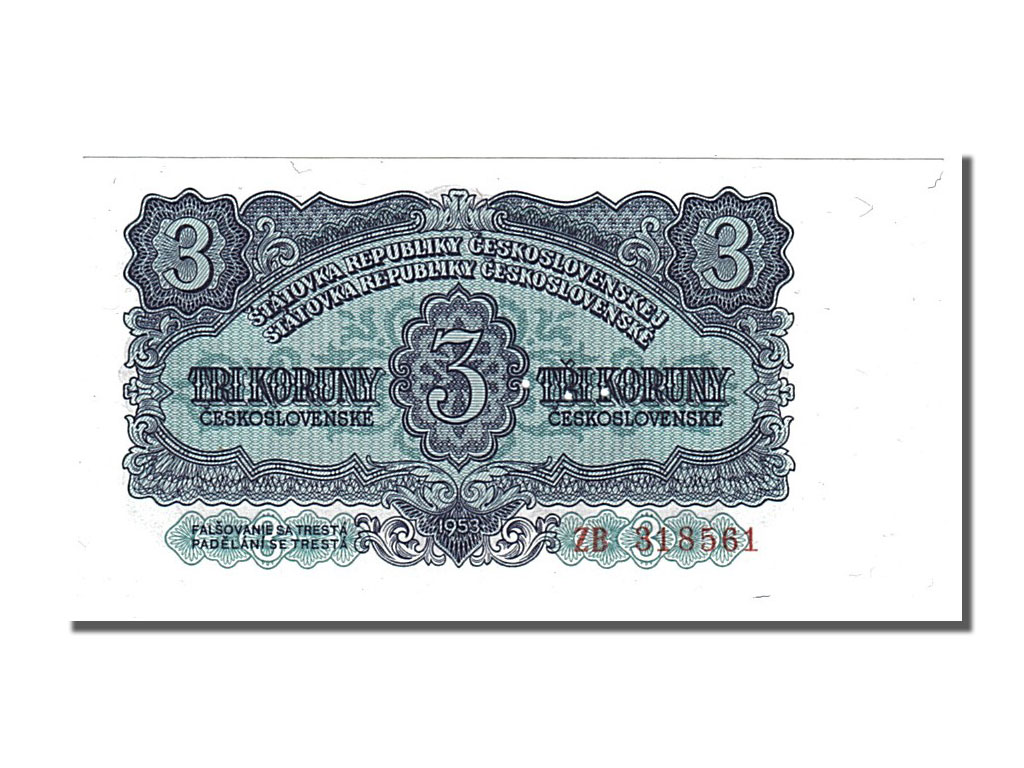 Banknote, Czechoslovakia, 3 Koruny, 1953, UNC(65-70) | World Paper Money Banknote, Czechoslovakia, 3 Koruny, 1953, UNC(65-70) | World Paper Money