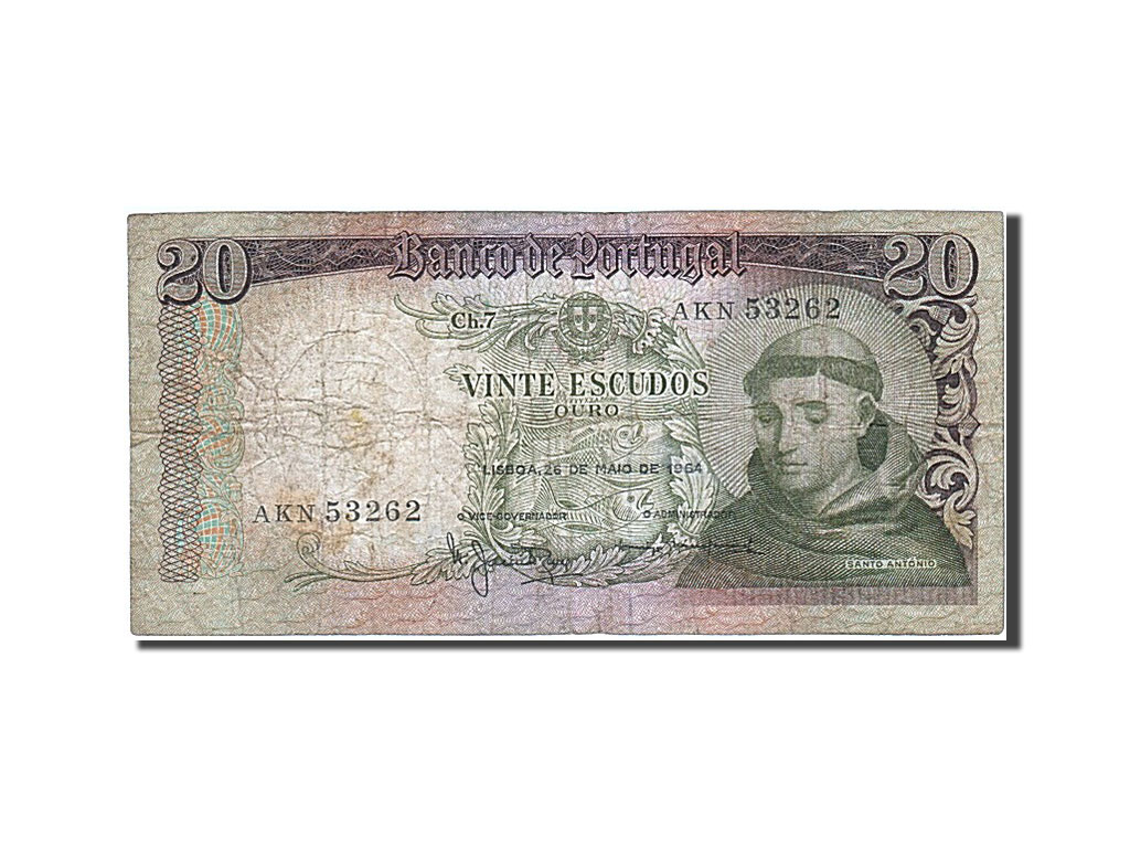 Banknote, Portugal, 20 Escudos, 1964, 1964-05-26, VF(20-25) | World ...