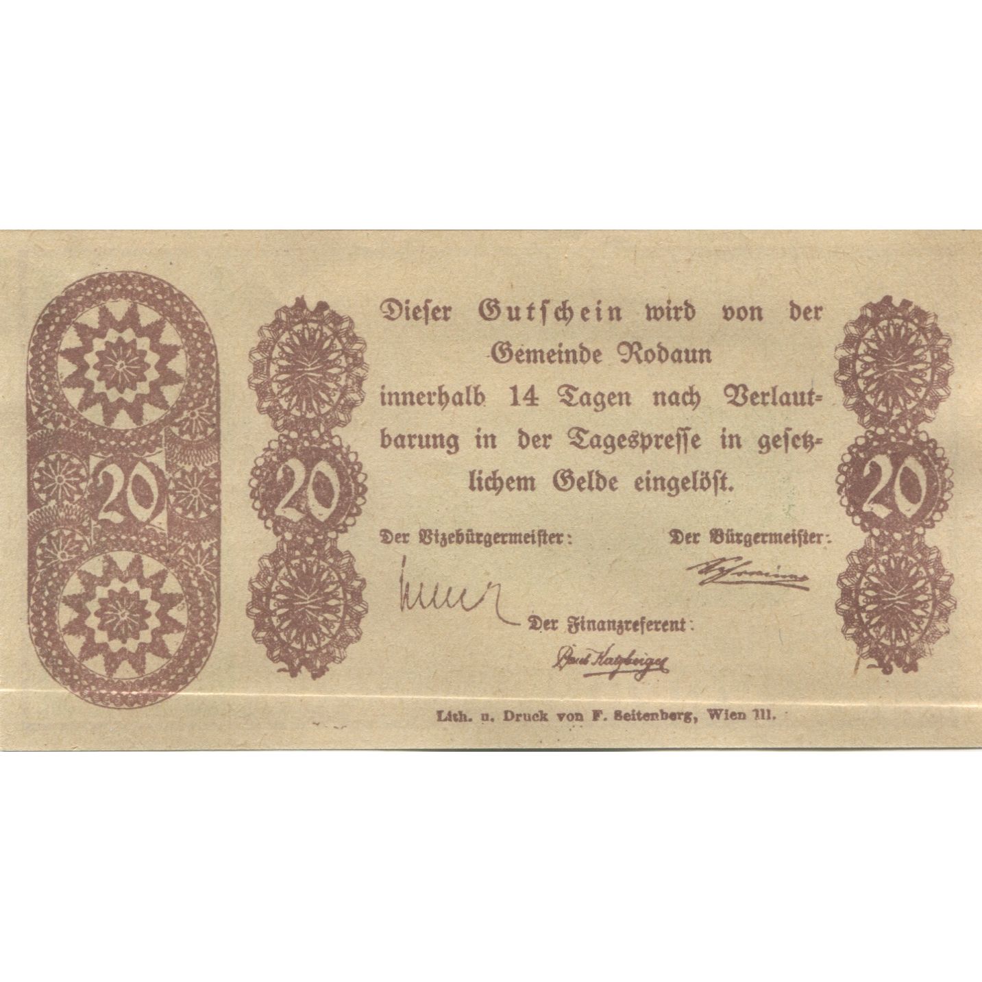 [#282538] billete, austria, rodaun, 20 heller, - Compra venta en ...