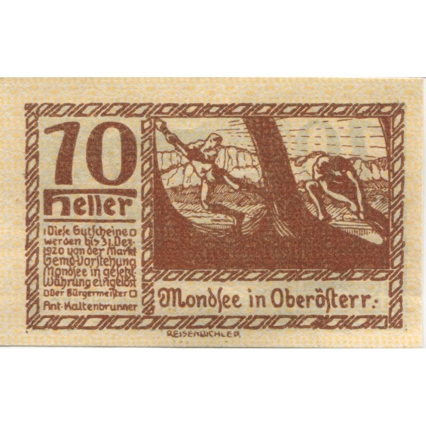 Banknote, Austria, Mondsee, 10 Heller, Blason, 1920, UNC(63) Mehl:FS 626a1