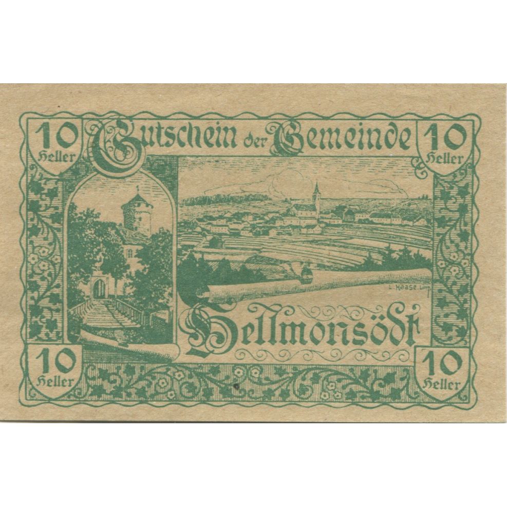 Banknote, Austria, Hellmonsodt, 10 Heller, Blason, 1920, UNC(63), Mehl ...