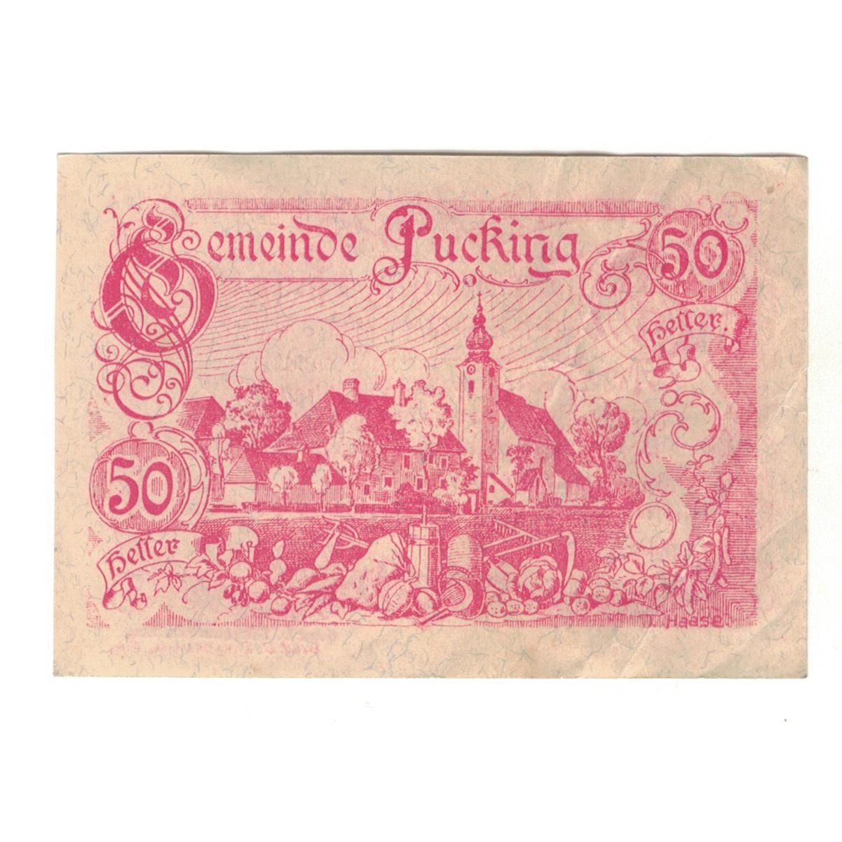 Banknote, Austria, Pucking O.Ö. Gemeinde, 50 Heller, paysage, 1920 ...