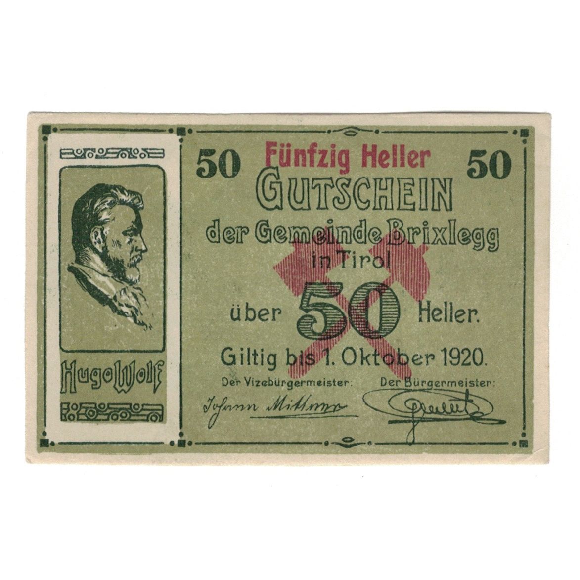 Banknote, Austria, Brixlegg Tirol Gemeinde, 50 Heller, paysage, 1920