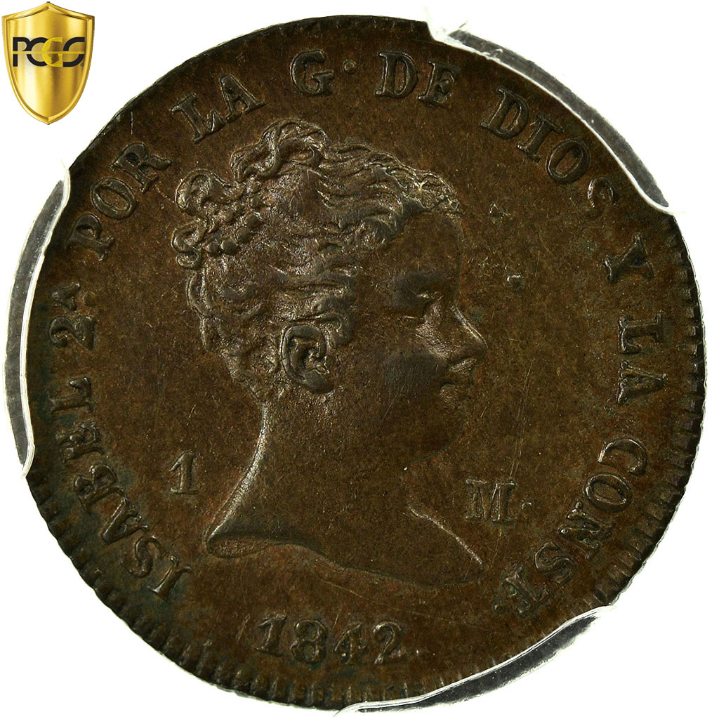 Coin, Spain, Isabel II, Maravedi, 1842, Segovia, PCGS, AU58, , Copper