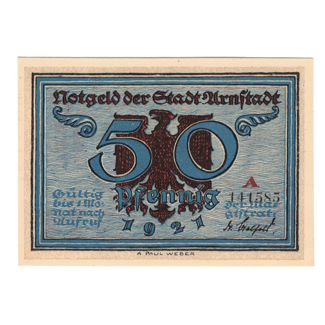 Banknote, Germany, Arnstadt Stadt, 50 Pfennig, personnage, 1921, UNC(65-70)