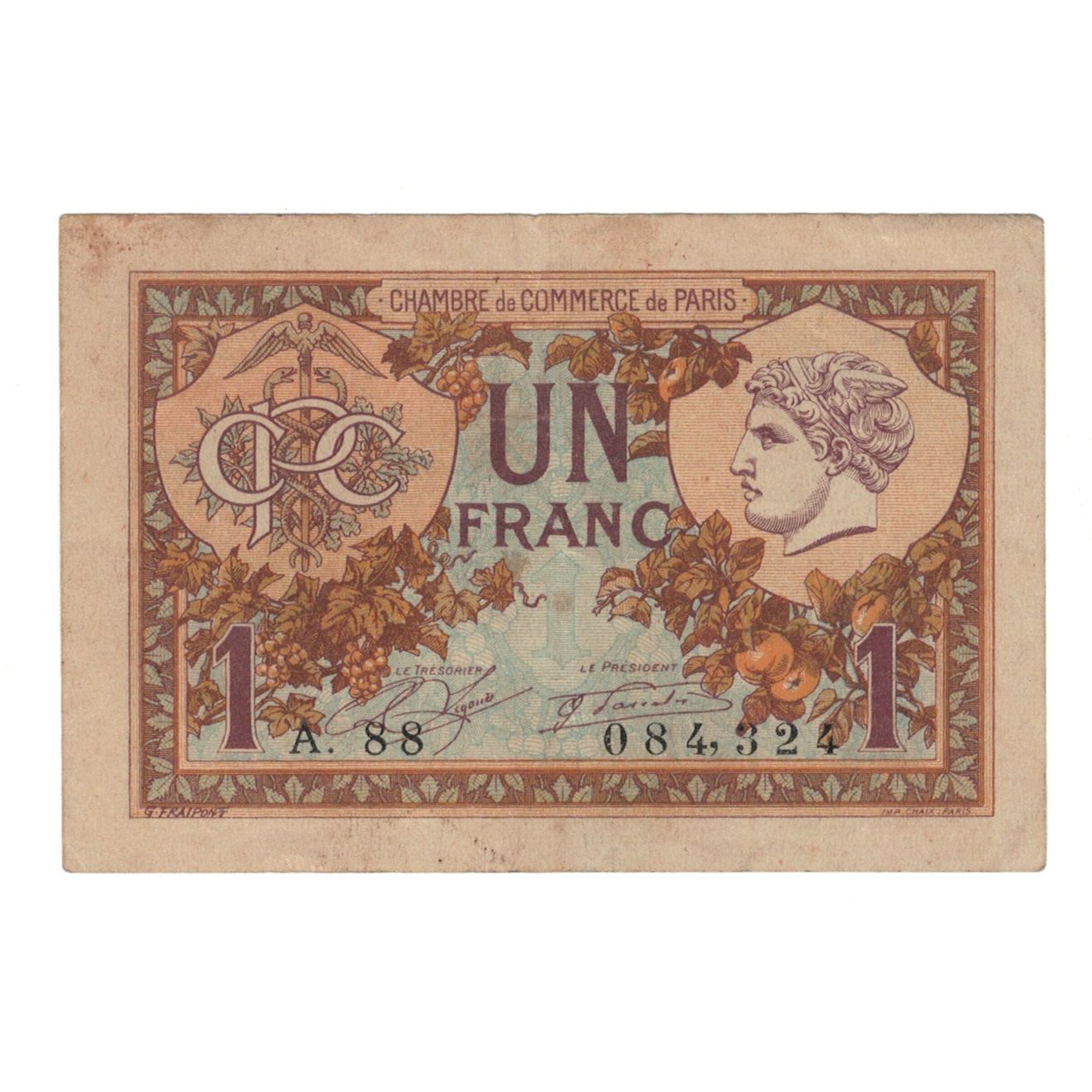 France, Paris, 1 Franc, 1920, AU(55-58), Pirot:97-36 | World Paper Money