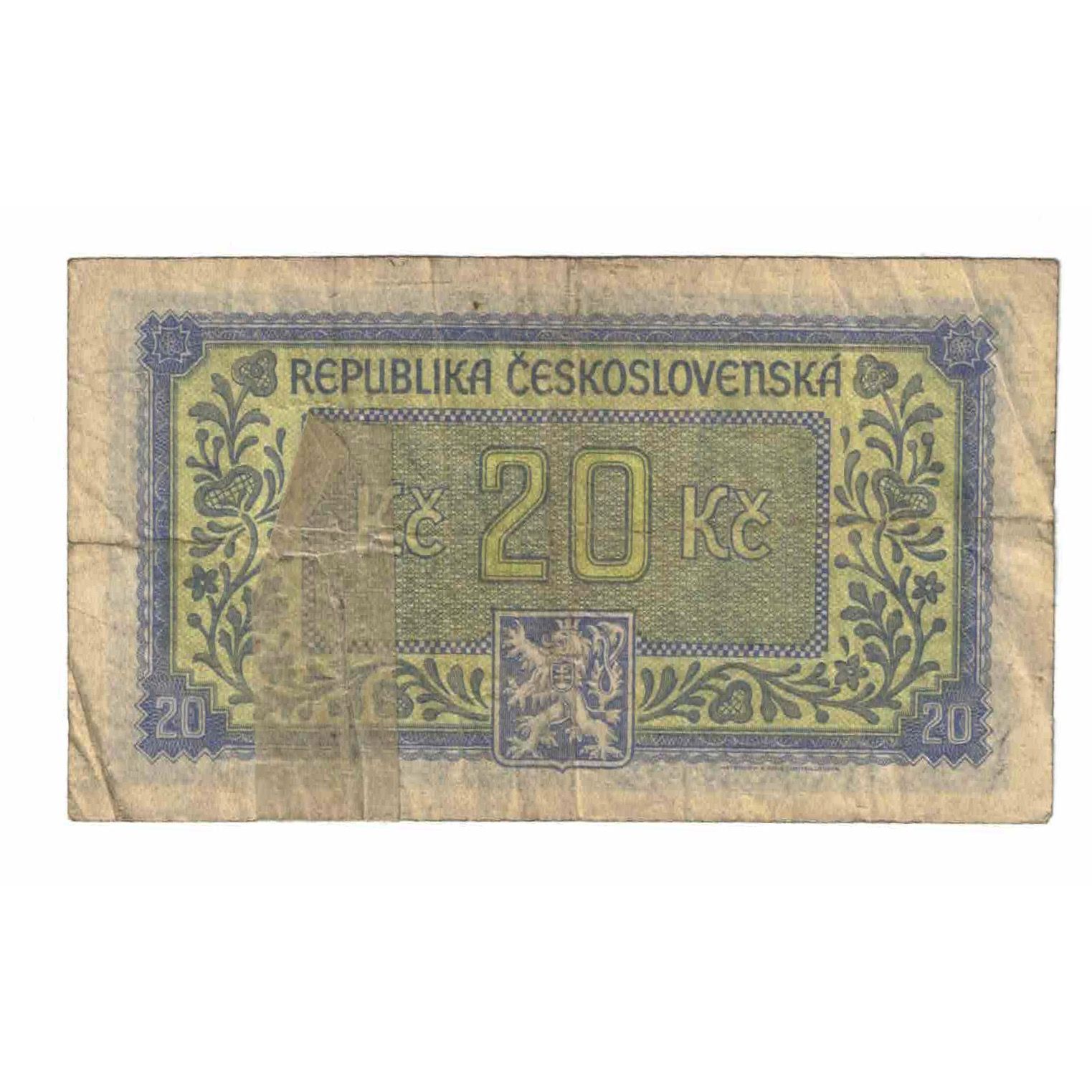 Banknote, Czechoslovakia, 20 Korun, undated (1945), KM:61a, AG(1-3)