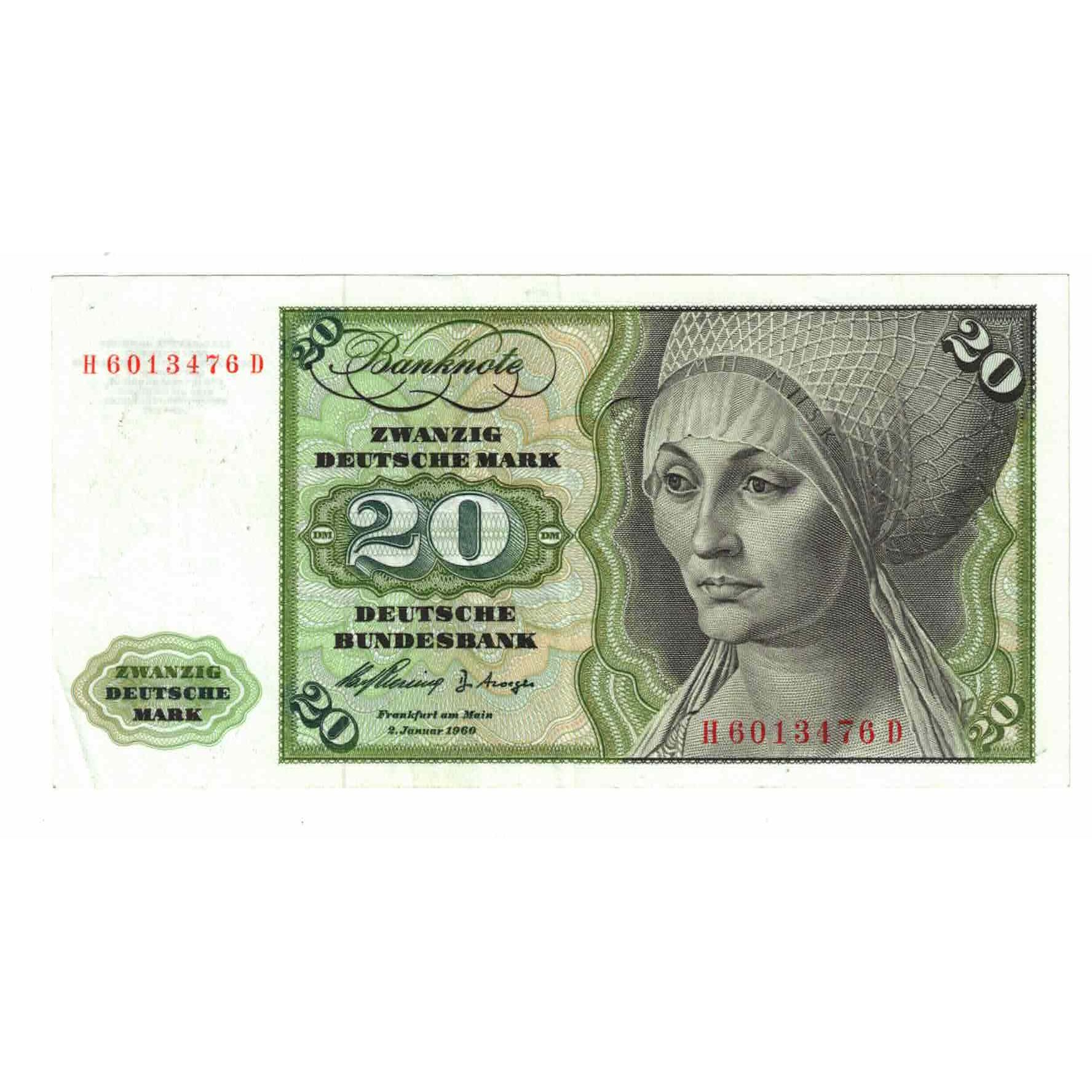 Banknote, GERMANY - FEDERAL REPUBLIC, 20 Deutsche Mark, 1960, 1960-01-02