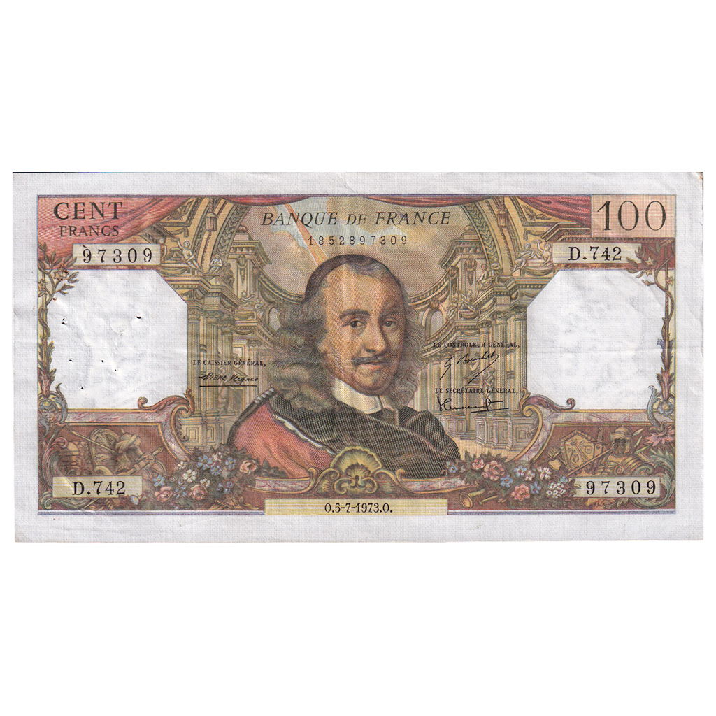 France, 100 Francs, Corneille, 1973, D.742, EF(40-45), Fayette:65.43, KM:149d