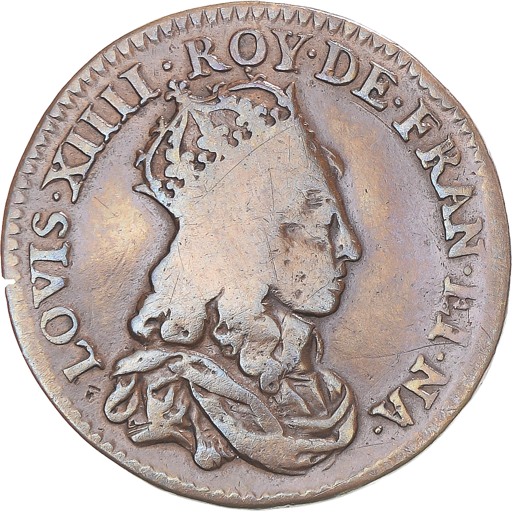 Coin, France, Louis XIV, Liard de France, 1654, Corbeil, , Copper