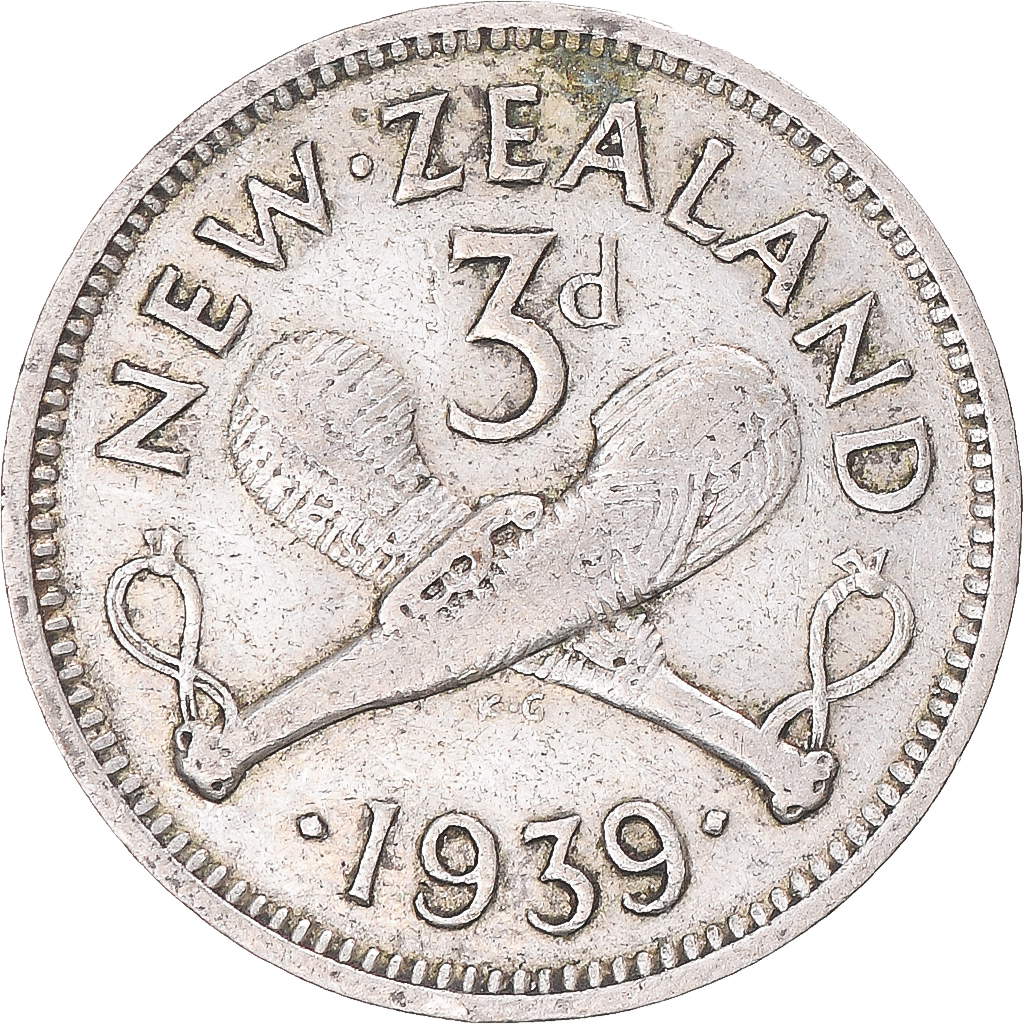Coin, New Zealand, George VI, 3 Pence, 1939, British Royal Mint,