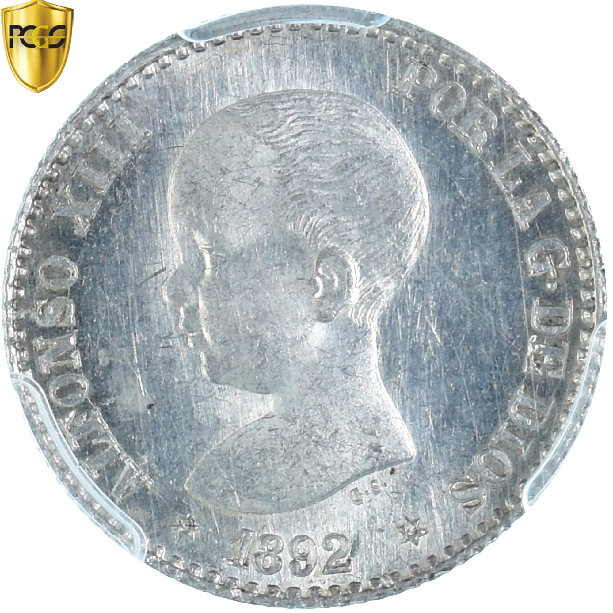 Coin, Spain, Alfonso XIII, 50 Centimos, 1892, Madrid, PCGS, MS64,