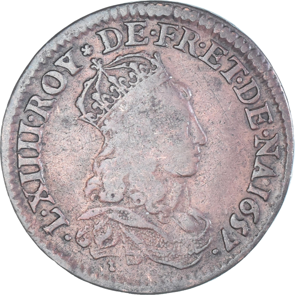 Coin, France, Louis XIV, Liard, 1657, double obverse, , Copper