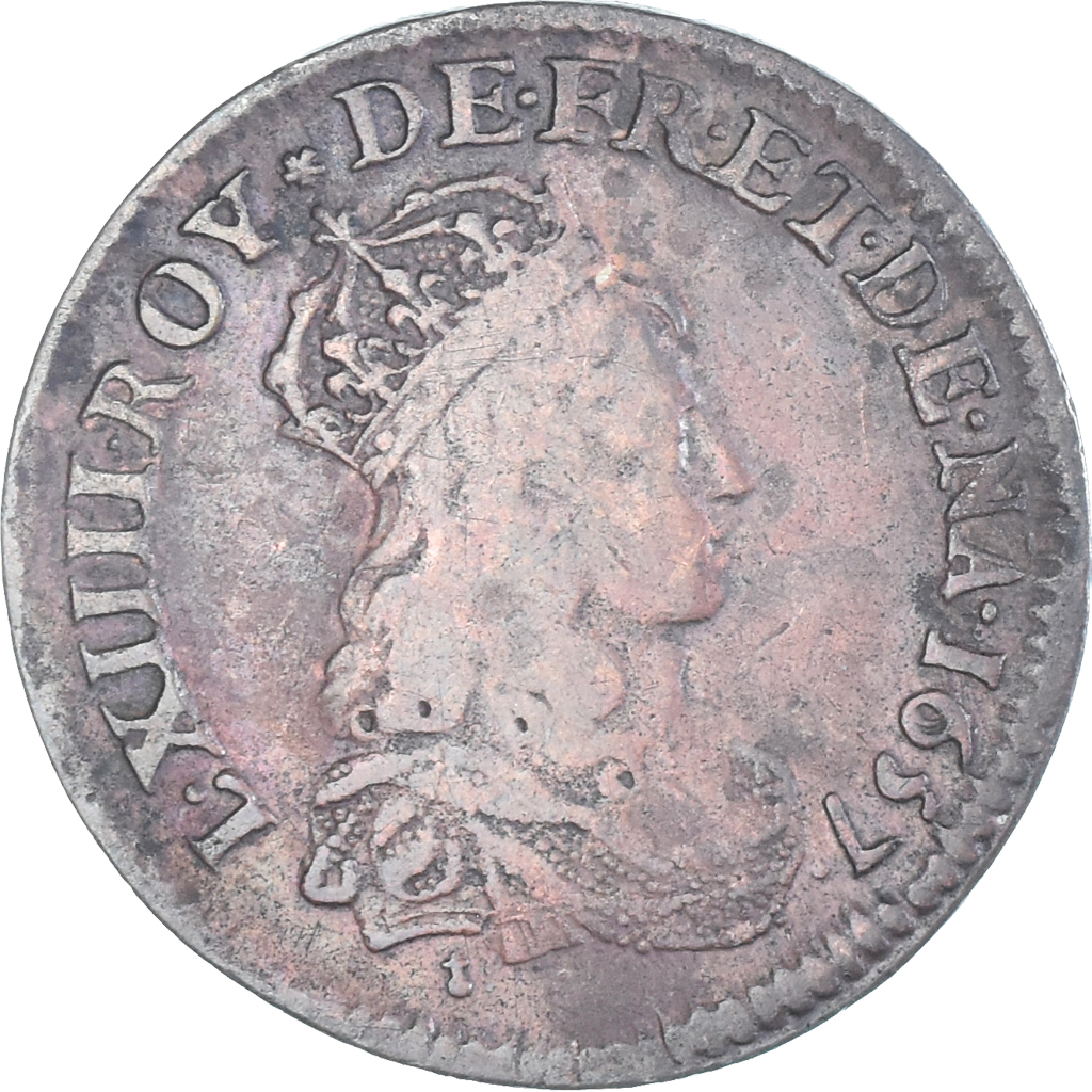 Coin, France, Louis XIV, Liard, 1657, double obverse, , Copper