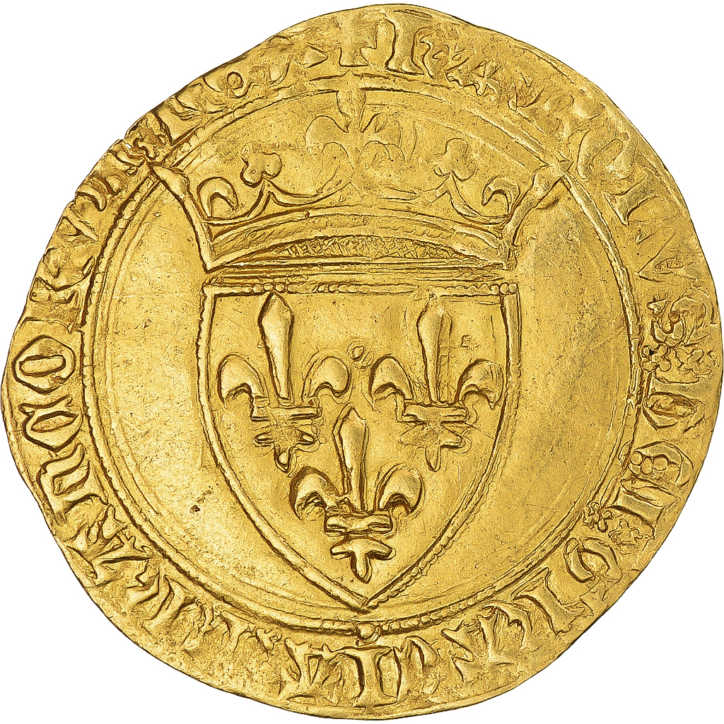 Coin, France, Charles VI, Écu d'or à la couronne, 1389-1394, Rouen, 3rd em.