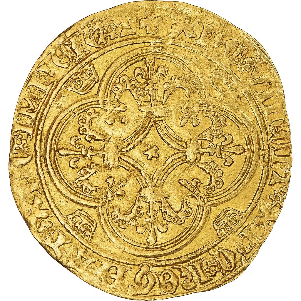 Coin, France, Charles VI, Écu d'or à la couronne, 1389-1394, Rouen, 3rd em.