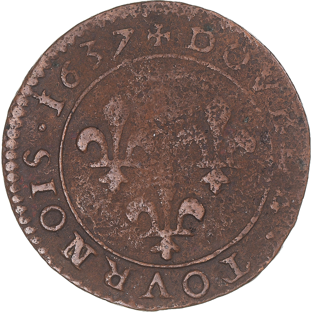 Coin, France, Louis XIII, Double Tournois, 1637, , Copper, Gadoury:11