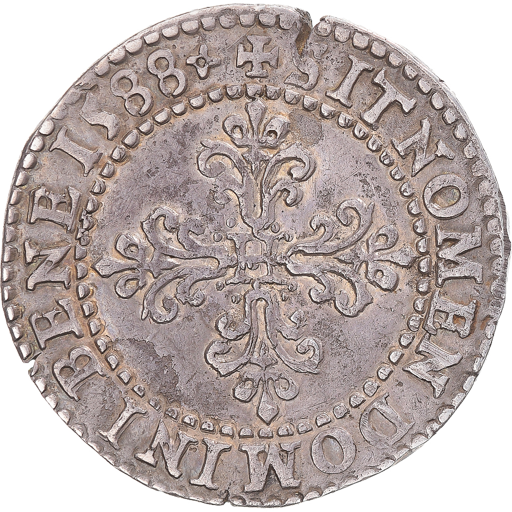 Coin, France, Henri III, 1/2 Franc au col plat, 1588, Poitiers,