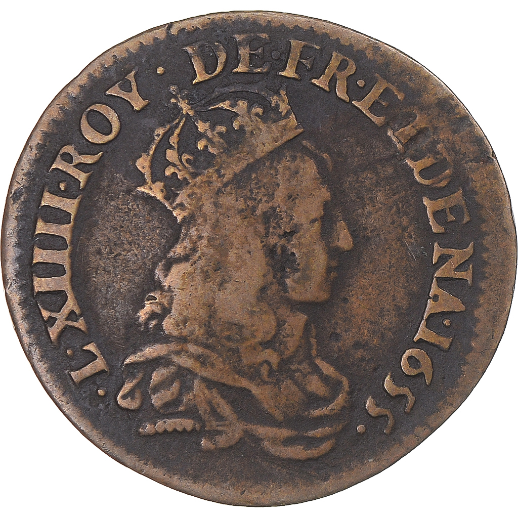 Coin, France, Louis XIV, Liard de France, 1655, Fautée, double avers