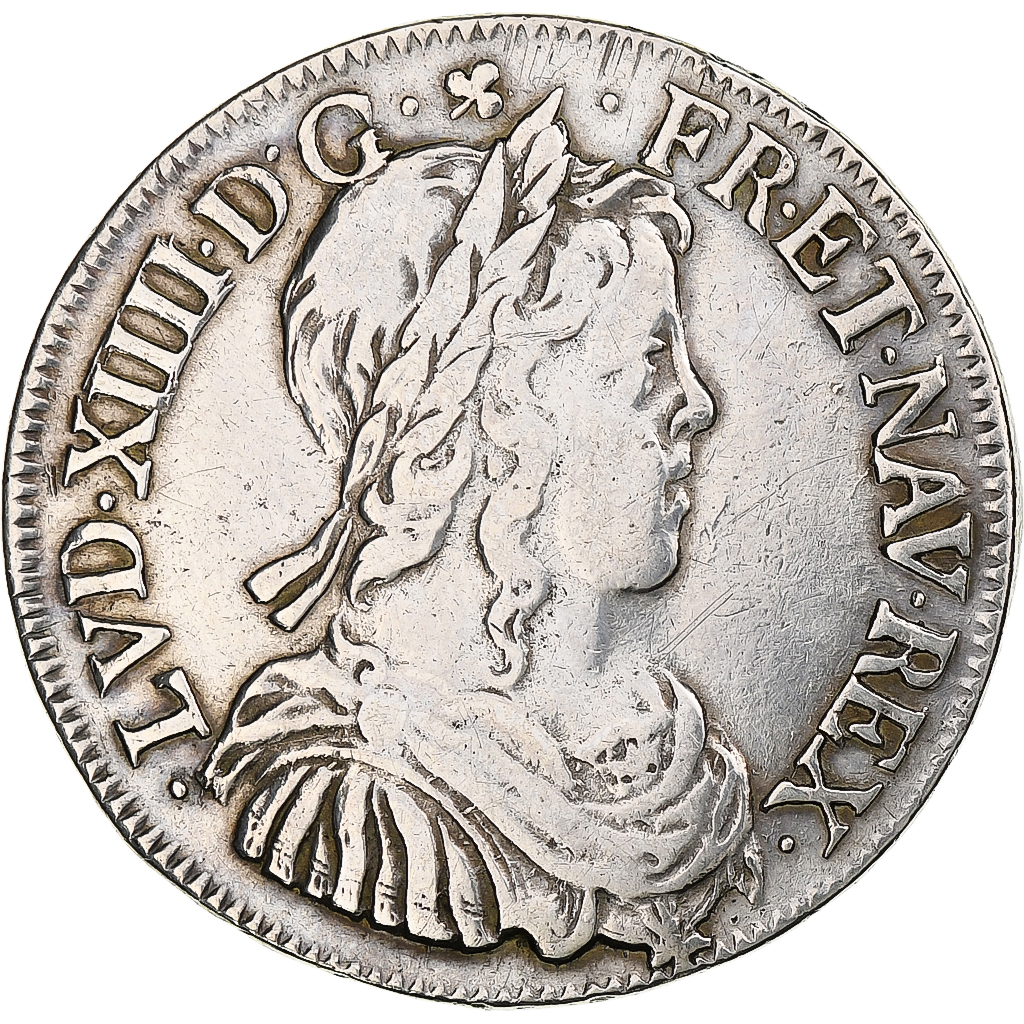 France, Louis XIV, 1/2 Écu à la mèche longue, 1647, Montpellier, Silver