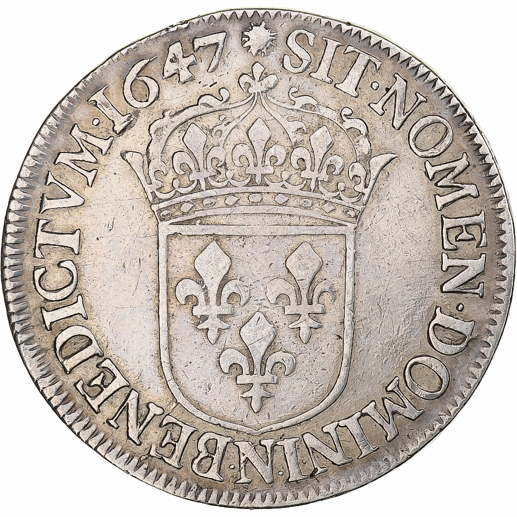 France, Louis XIV, 1/2 Écu à la mèche longue, 1647, Montpellier, Silver