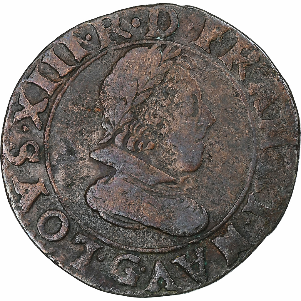 France, Louis XIII, Double Tournois, 1626, Poitiers, Copper, | European ...