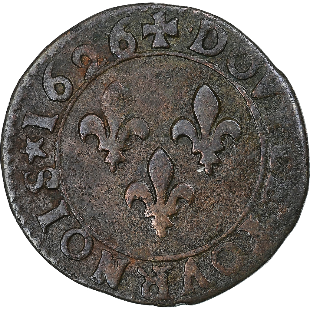 France, Louis XIII, Double Tournois, 1626, Poitiers, Copper, | European ...
