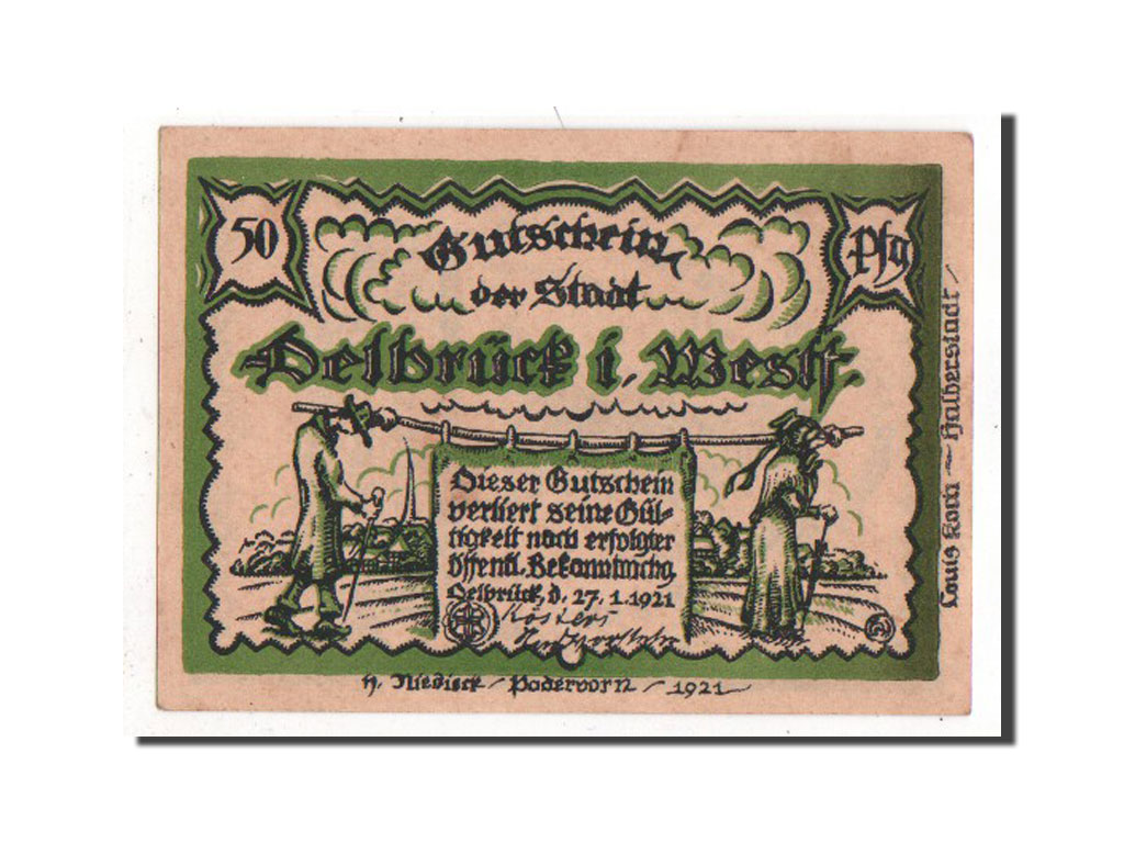 Banknote, Germany, Delbruck, 50 Pfennig, 1921, AU(55-58), Mehl:261.1