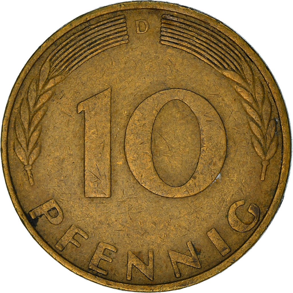 Coin, GERMANY - FEDERAL REPUBLIC, 10 Pfennig, 1970, Munich, , Brass
