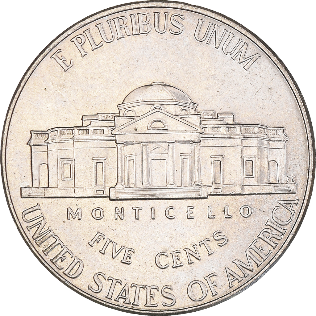 Coin, United States, Jefferson large facing portrait - Enhanced Monticello