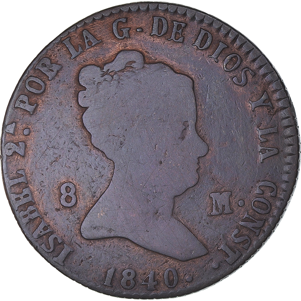 Coin, Spain, Isabel II, 8 Maravedis, 1840, Segovia, , Copper, KM:531.3