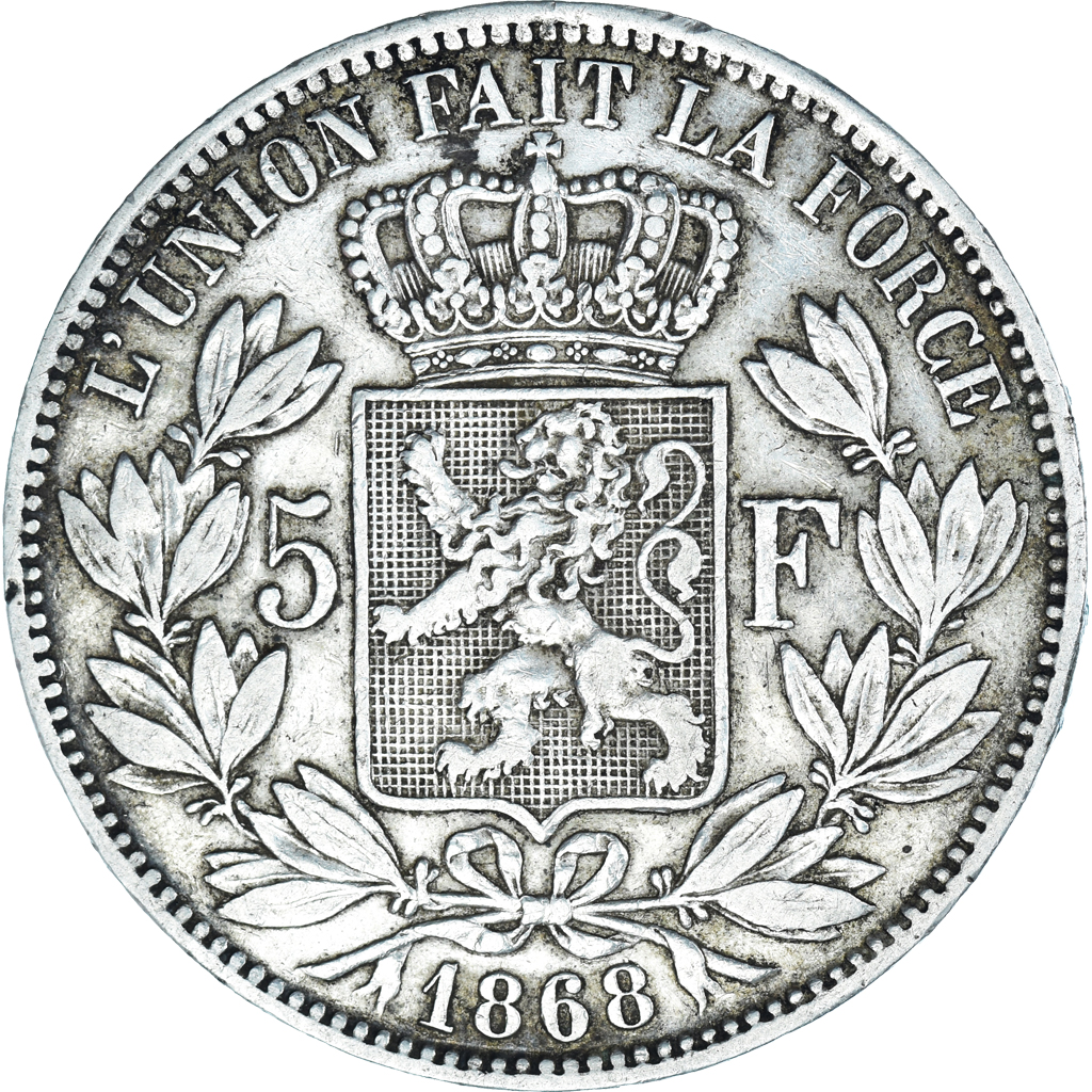 Coin, Belgium, Leopold II, 5 Francs, 5 Frank, 1868, Brussels, , Silver