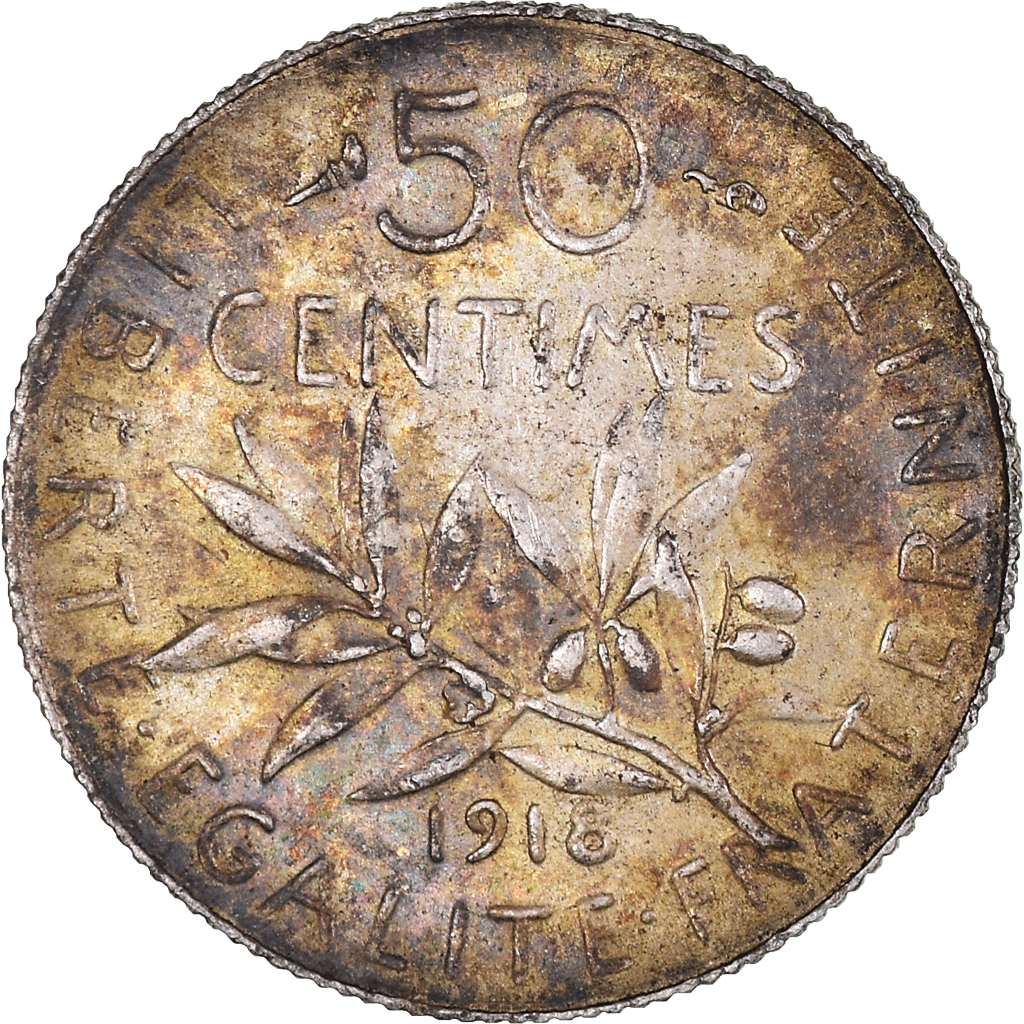 Coin, France, Semeuse, 50 Centimes, 1918, Paris, , Silver, KM:854