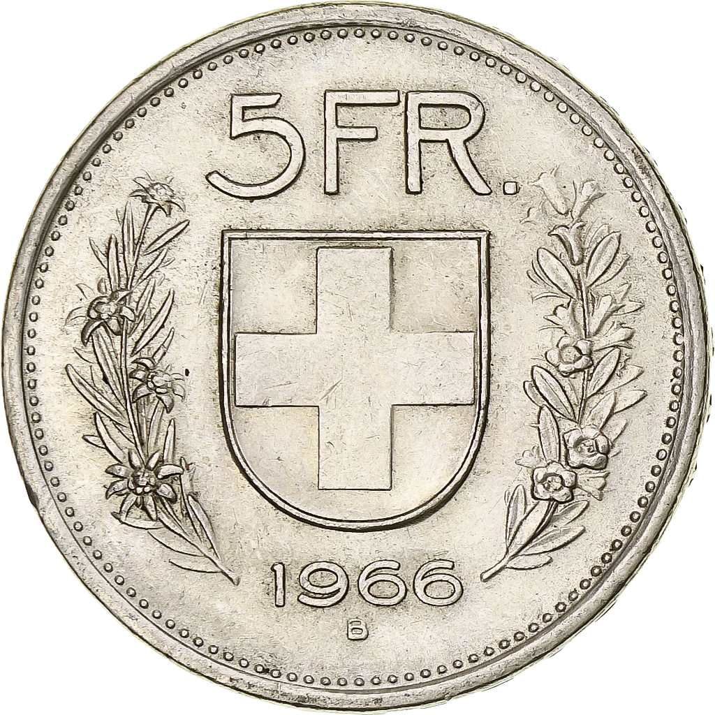 Coin, Switzerland, 5 Francs, 1966, Bern, , Silver, KM:40 | European Coins
