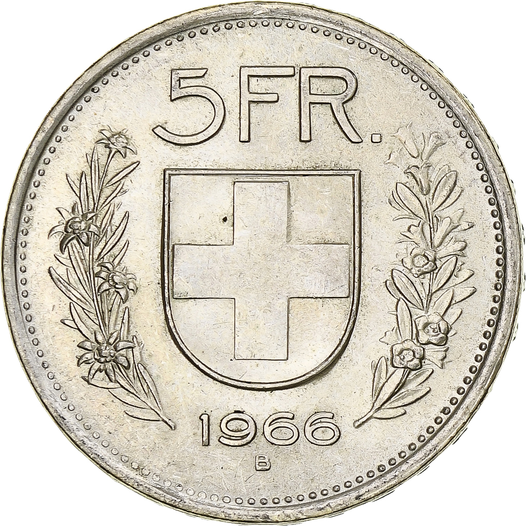 Coin, Switzerland, 5 Francs, 1966, Bern, , Silver, KM:40 | European Coins