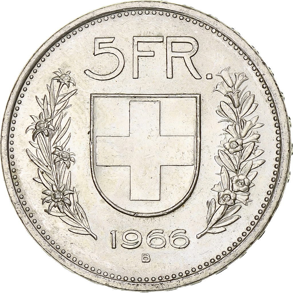 Coin, Switzerland, 5 Francs, 1966, Bern, , Silver, KM:40 | European Coins