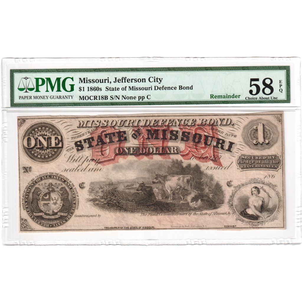 Confederate States of America, Missouri,1 Dollar, 186-, Remainder, AU58 ...