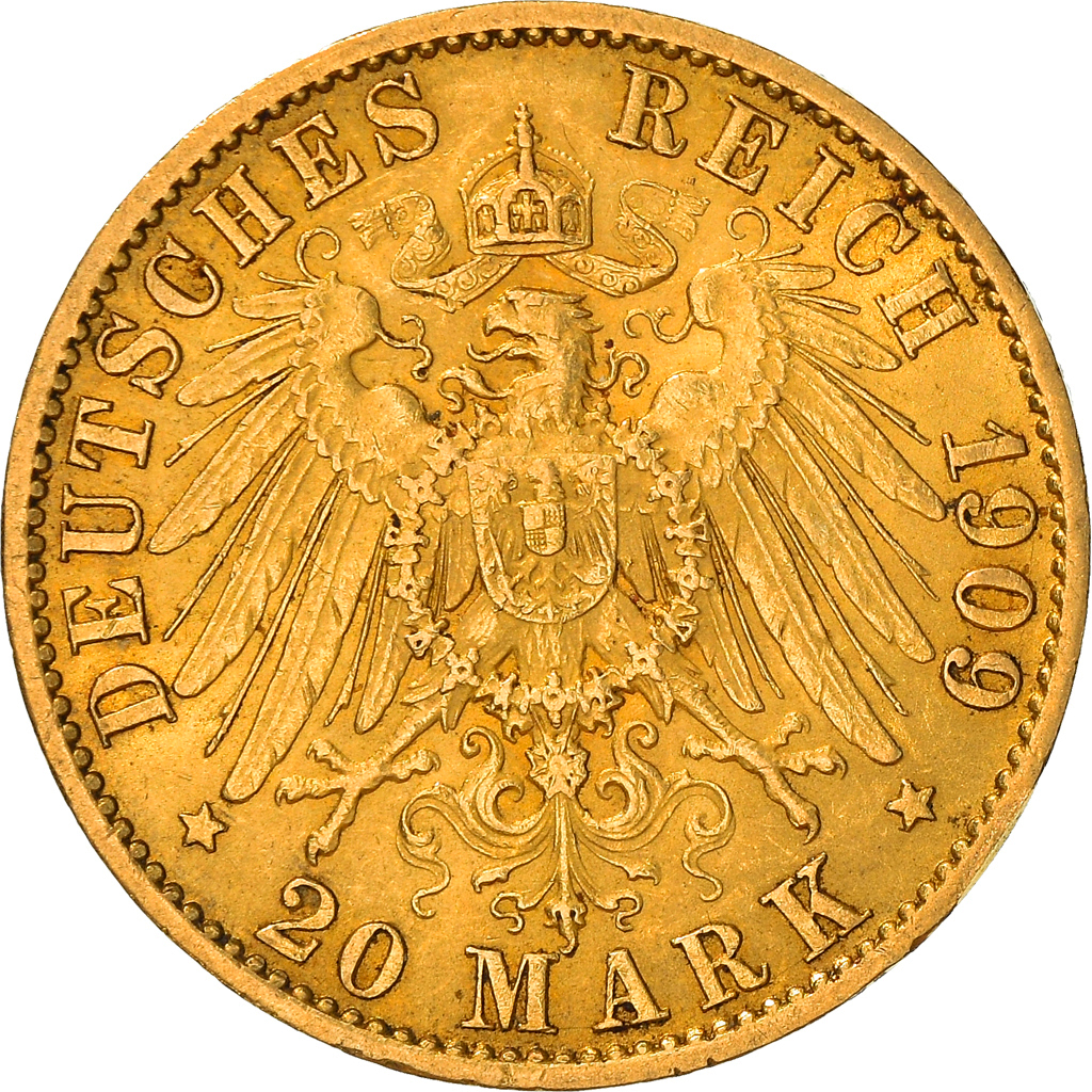 Coin, German States, PRUSSIA, Wilhelm II, 20 Mark, 1909, Berlin,