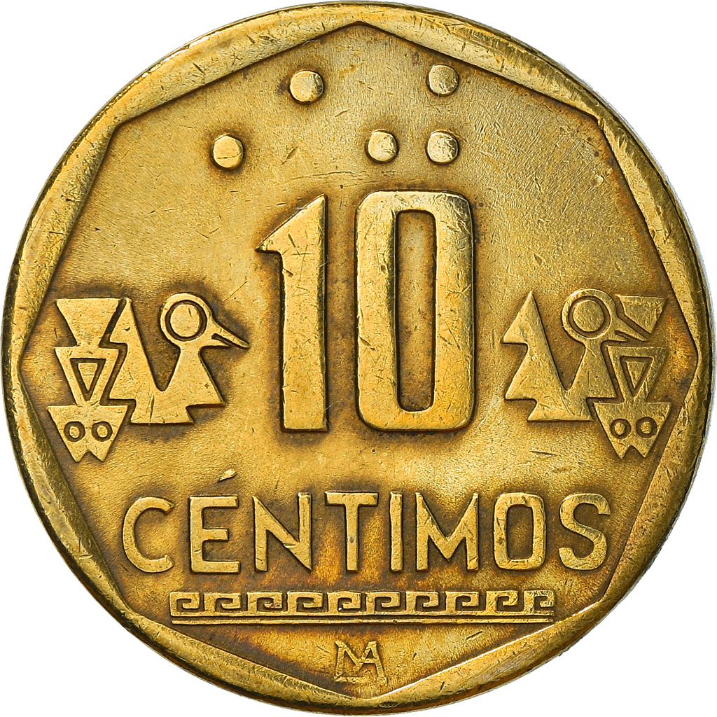 Coin, Peru, 10 Centimos, 1999, Lima, , Brass, KM:305.3 | South American ...