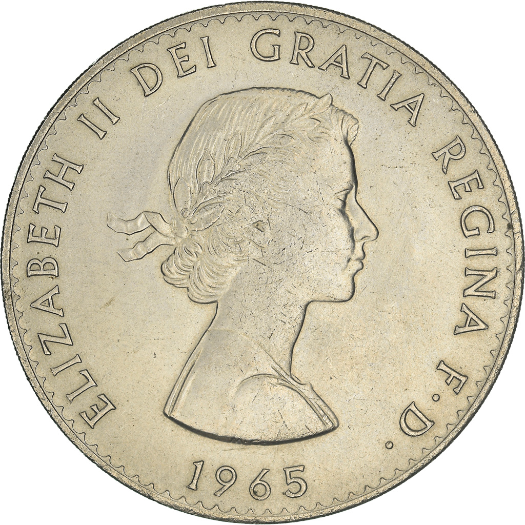 Coin, Great Britain, Elizabeth II, Crown, 1965, Winston Churchill,