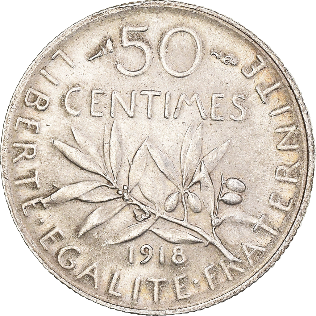 Coin, France, Semeuse, 50 Centimes, 1918, Paris, , Silver, KM:854