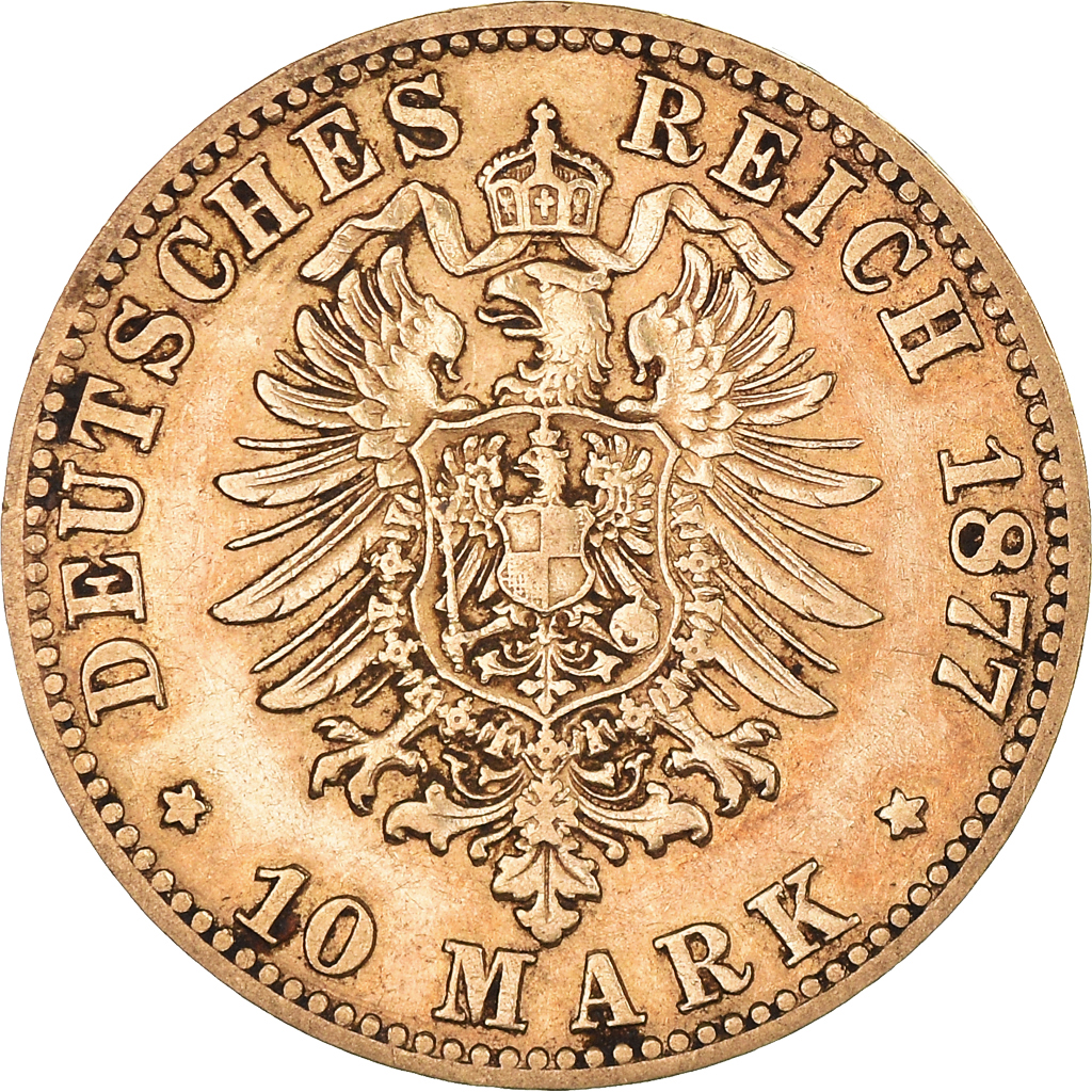 Coin, German States, PRUSSIA, Wilhelm I, 10 Mark, 1877, Cleves, , Gold