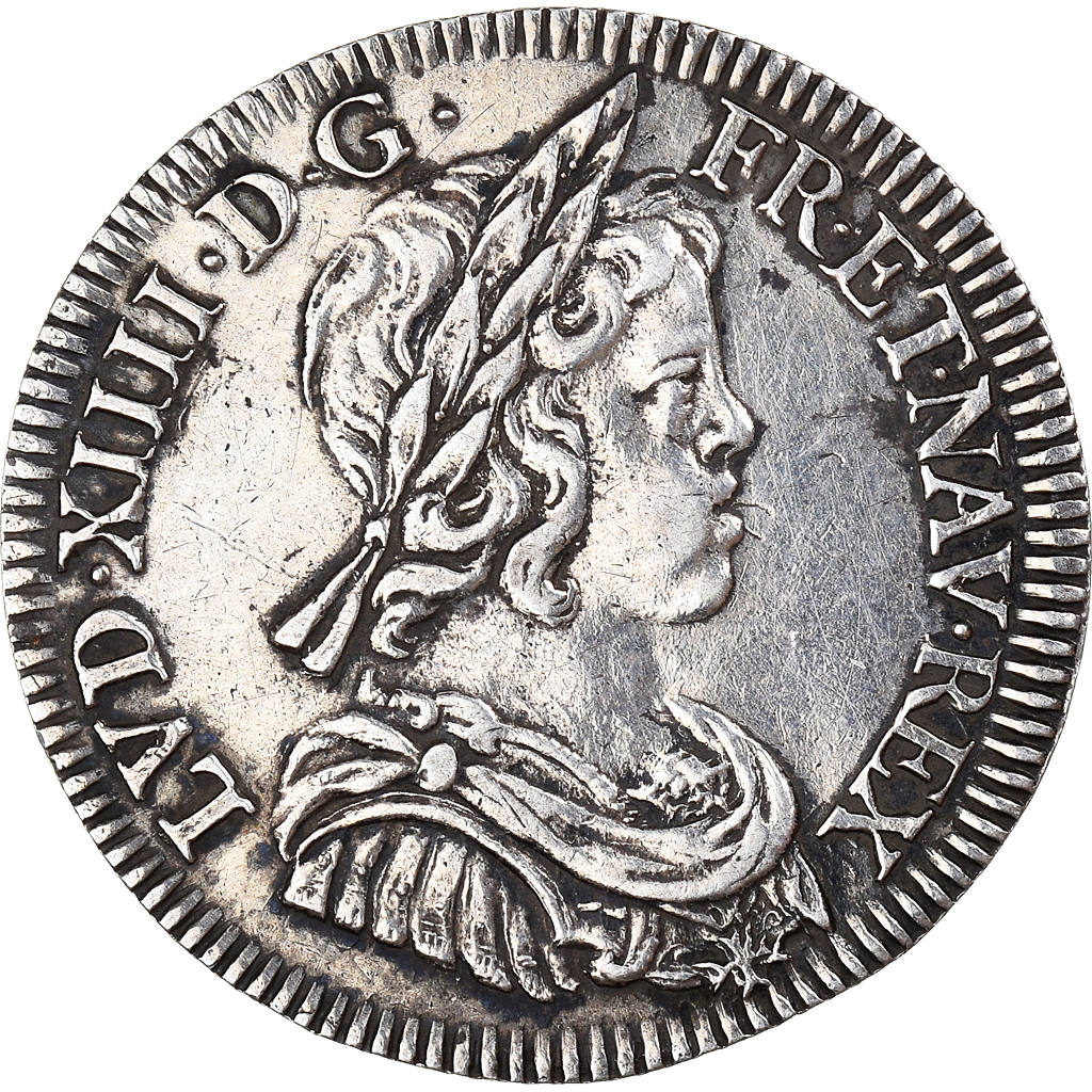 Coin, France, Louis XIV, 1/4 Écu à la mèche courte, 1643, Paris,