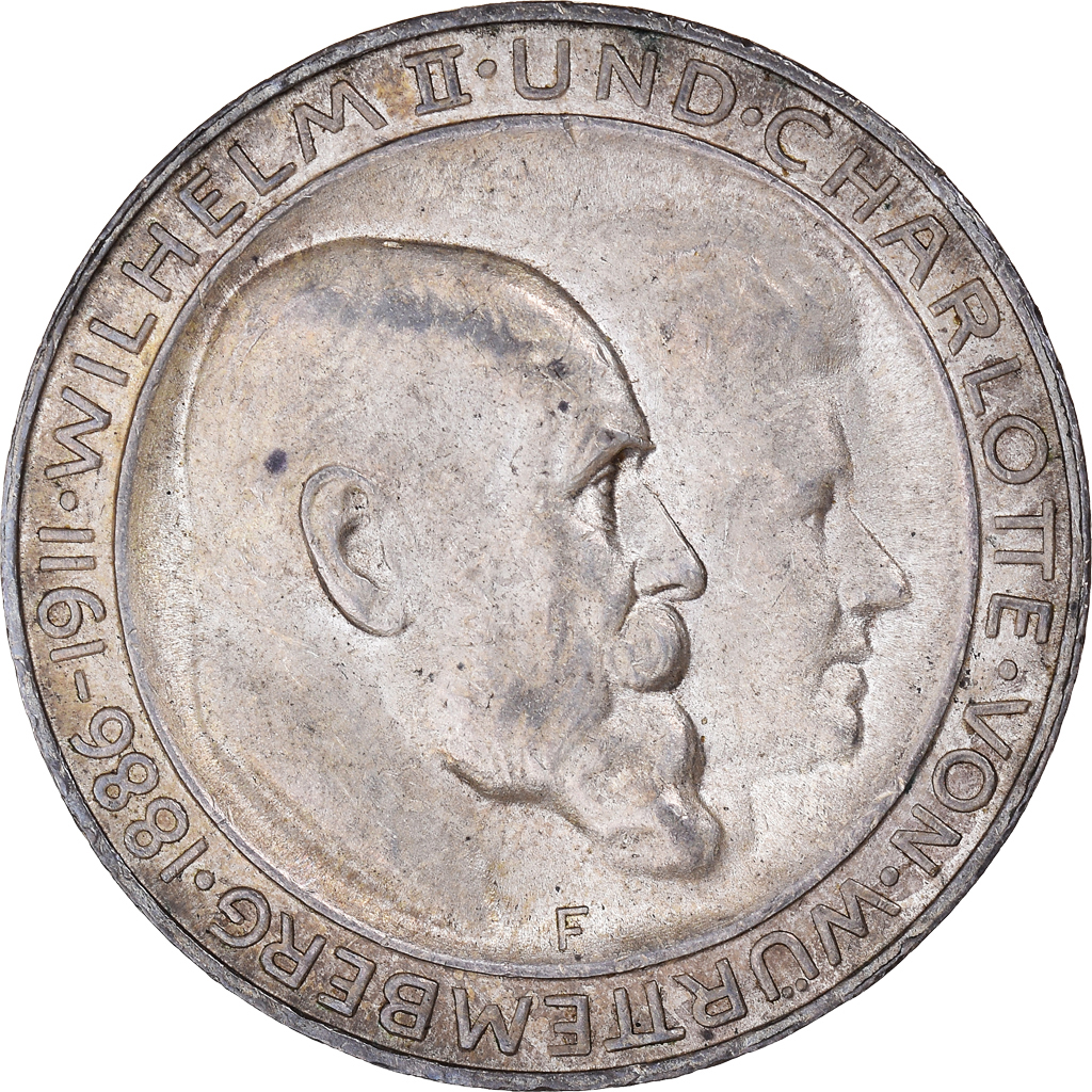 Coin, German States, WURTTEMBERG, Wilhelm II, 3 Mark, 1911, Freudenstadt