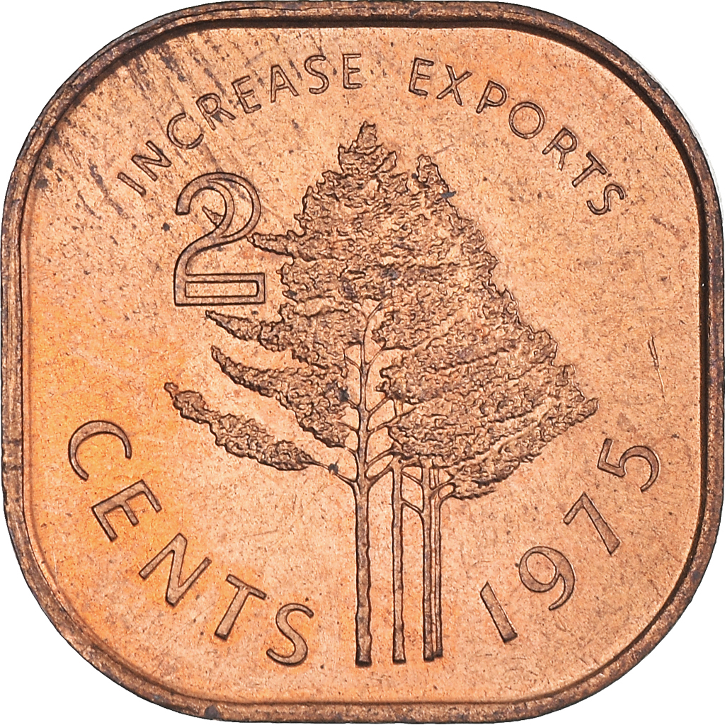 Coin, Swaziland, Sobhuza II, 2 Cents, 1975, British Royal Mint,