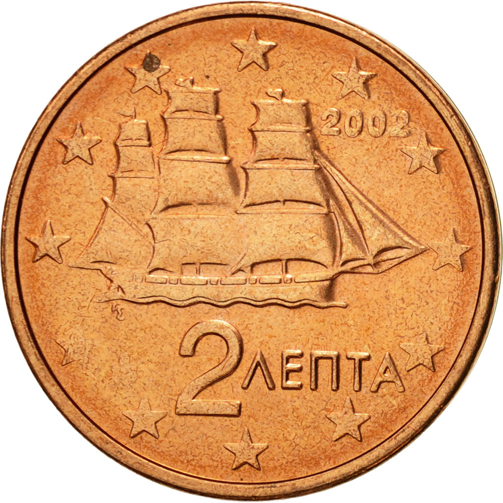 [#466352] Greece, 2 Euro Cent, 2002, UNZ, Copper Plated Steel, KM:182 ...