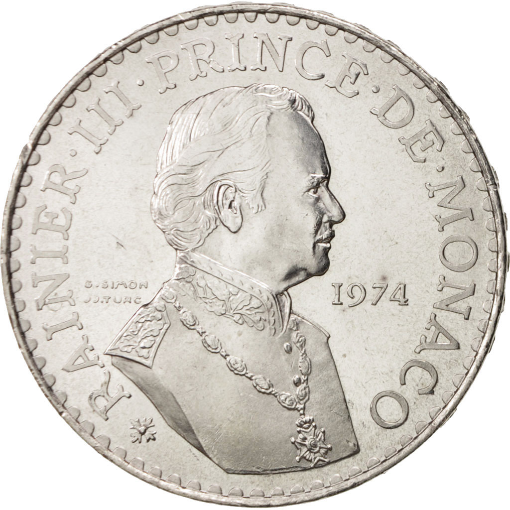 Coin, Monaco, Rainier III, 50 Francs, 1974, , Silver, KM:152.1