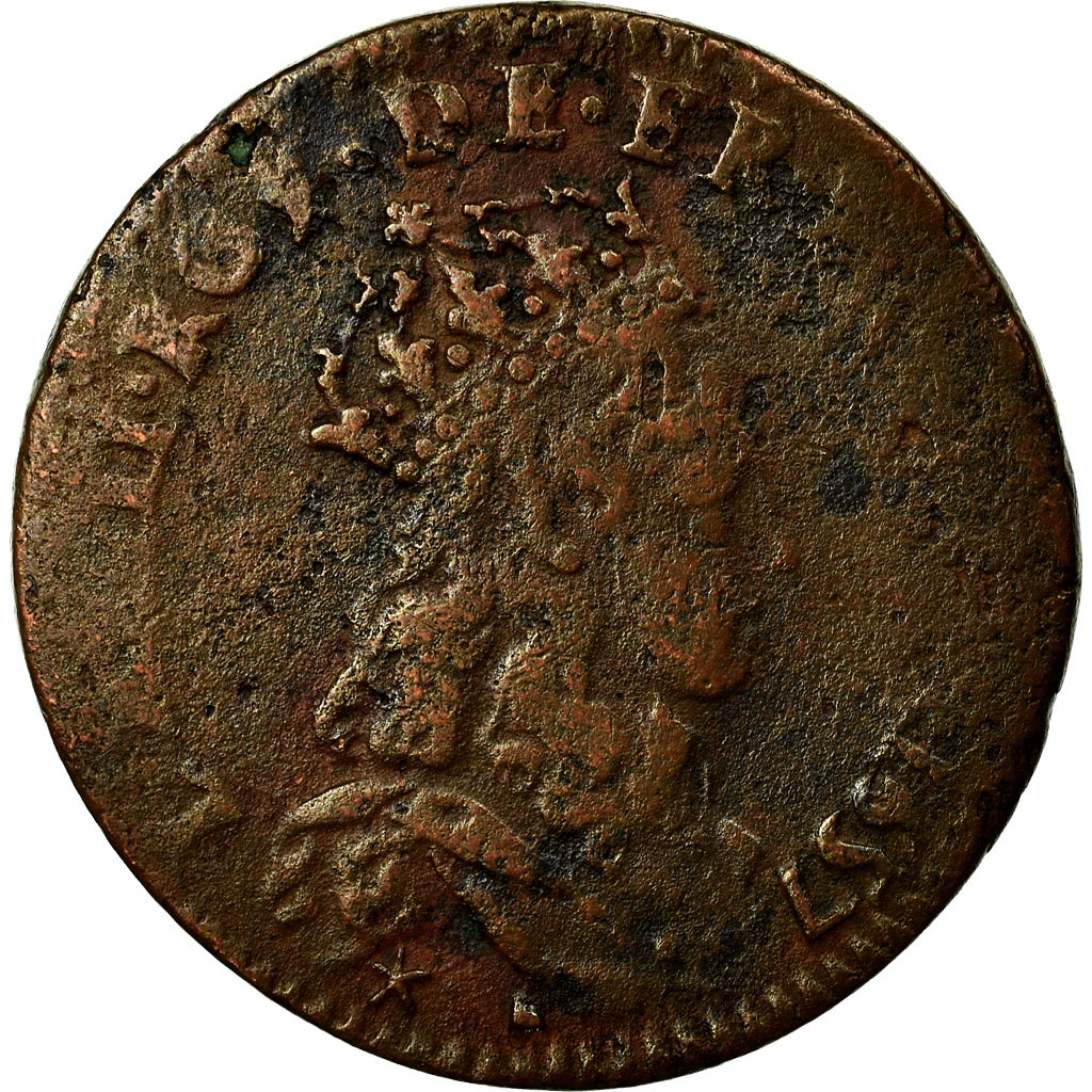 Coin, France, Louis XIV, Liard de France, 1657, Acquigny, , Copper