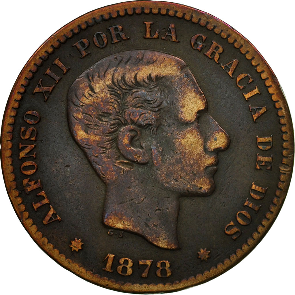 Coin, Spain, Alfonso XII, 5 Centimos, 1878, Madrid, , Bronze, KM:674